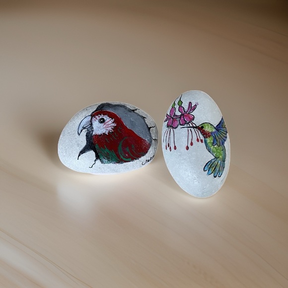 Hand Crafted | Accents | Hand Crafted Painted Green Hummingbird Rock ...